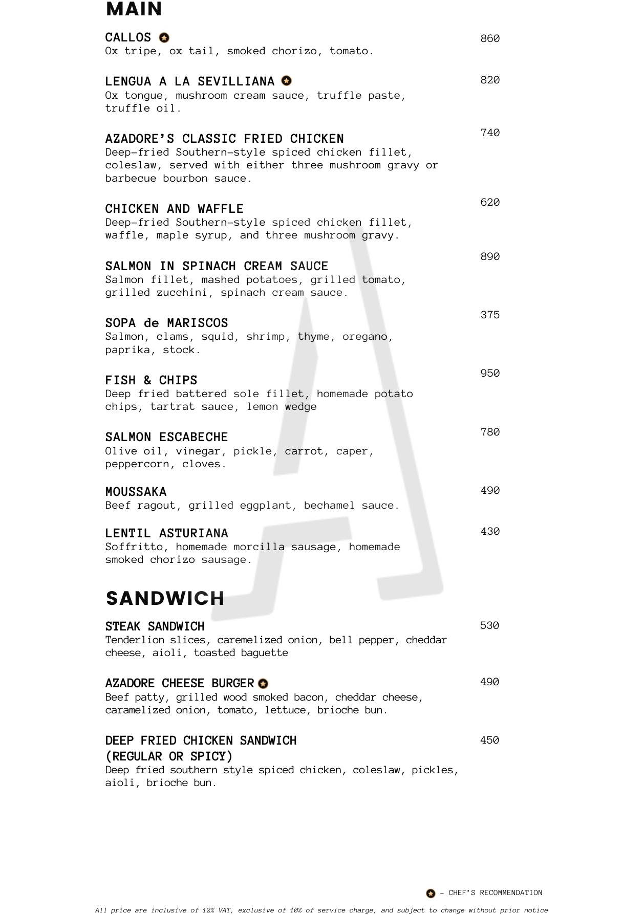 Azadore Menu – AZADORE